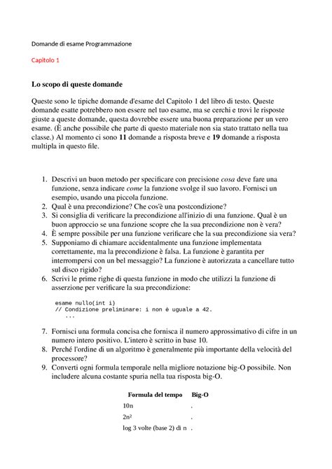 Domande Esame Programmazione 1 Docsity