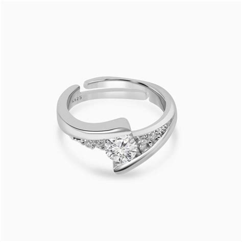Engagement Silver Zircon Adjustable Ring Silver Bourse