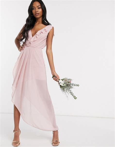 Tfnc Bridesmaid Midi Wrap Frilly Dress In Pink Shopstyle