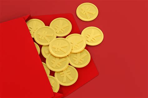 내부에 황금 동전 빨간 배경 축제 테마 3d 렌더링과 빨간색 패키지 0명에 대한 스톡 사진 및 기타 이미지 0명 3차원