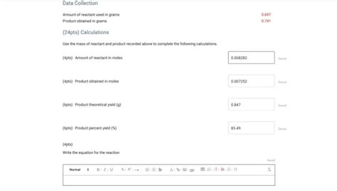 0 697 0 741 data collection amount of reactant used