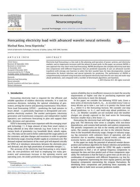 pdf forecasting electricity load with advanced wavelet neural networks