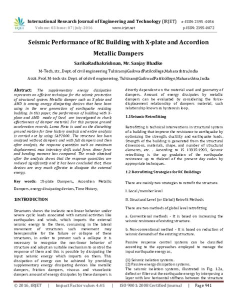 Seismic Performance Of Rc Building With X Plate And Accordion