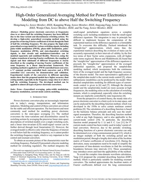 Pdf High Order Generalized Averaging Method For Power Electronics Modeling From Dc To Above