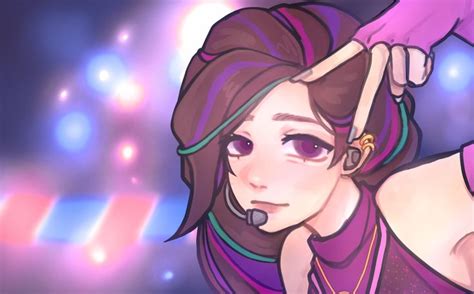 A Woman With Purple Hair And Piercings On Her Head Is Wearing A Headset