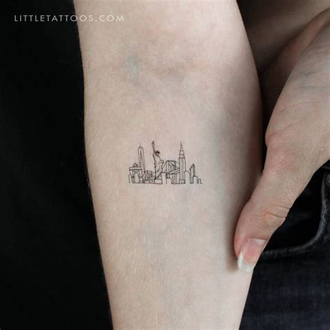 Small Fine Line Nyc Skyline Temporary Tattoo Located On United States