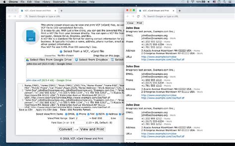 VCF VCard Viewer And Print Chrome Web Store