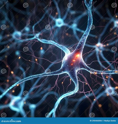 Branched Neural Network With Connection Nodes On Blue Background Stock Illustration