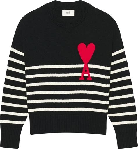 Buy Ami Stripe Sweater Blackwhitered Uks004 016 958 Goat