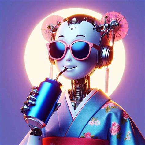 Premium Photo Beautiful Japanese Robot Girl Drinking Light Orange