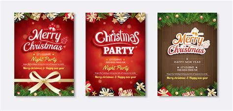 메리 크리스마스 인사말 카드와 빨간 배경에 파티 초대장 새 해 복 많이 받으세요 플라이어 브로셔 디자인에 대 한 벡터 일러스트 크리스마스에 대한 스톡 벡터 아트 및 기타