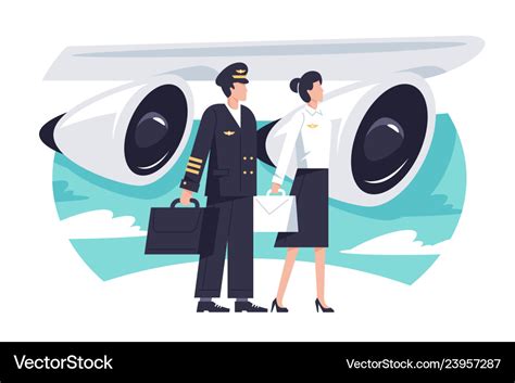 Flat Man And Woman Aircrew In Background Aircraft Vector Image