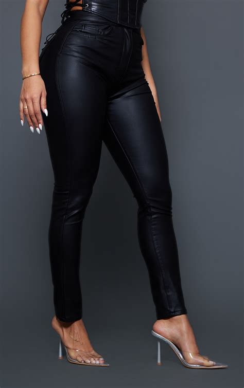 Shape Black Coated Denim Lace Up Skinny Jeans Prettylittlething