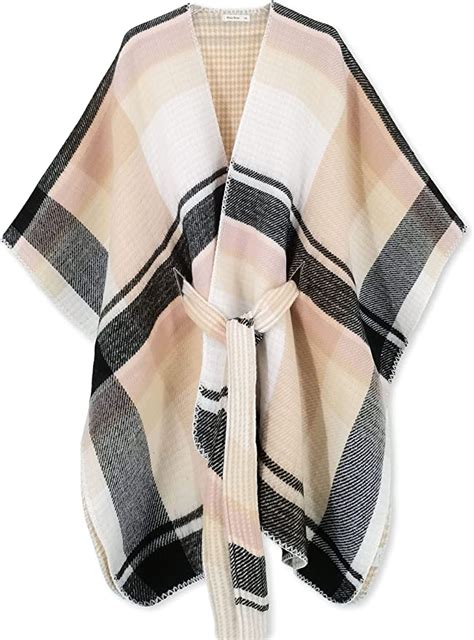 Moss Rose Women S Travel Plaid Shawl Wrap Open Front Poncho Cape For