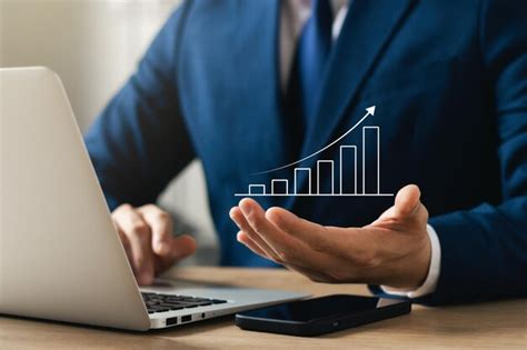 Premium Photo Businessman Showing Business Growth Graph Successful Marketing Strategy Up Arrow