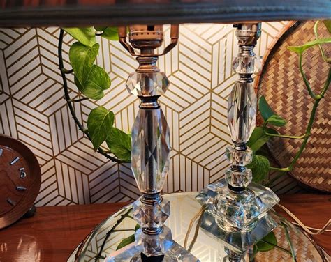 Vintage Pair Pressed Glass Boudoir Lamp 20 Tall Glass Works Etsy