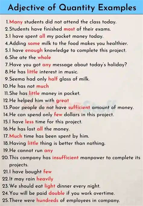 Adjective Of Quantity Examples English Grammar