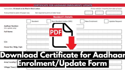 Certificate For Aadhaar Enrolment Update Form Supporting Document