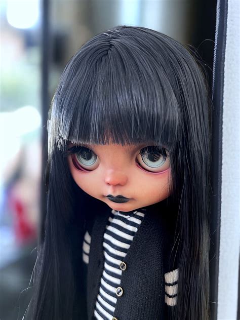 Wednesday Addams Custom Blythe Doll Hand Sculpted Ooak Art Doll By