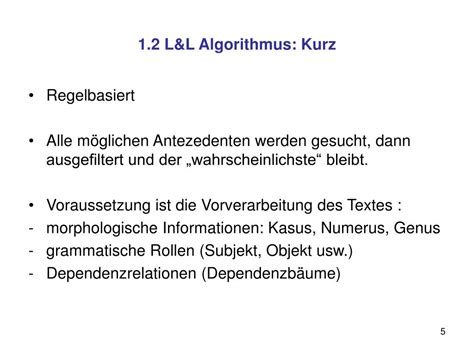 Ppt Algorithmus Von Lappin Und Leass Landl Für Pronominale