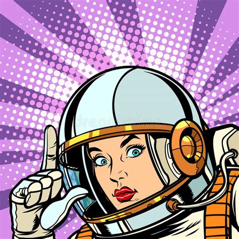 Astronaut Woman Attention Gesture Caution Warning Stock Vector