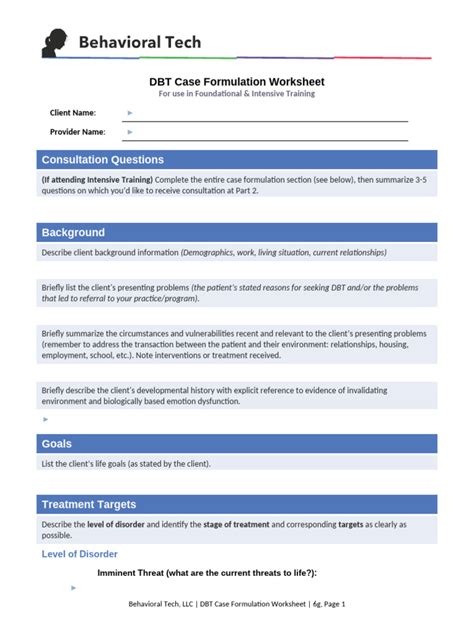 Dbt Case Formulation Worksheet Pdf Dialectical Behavior Therapy