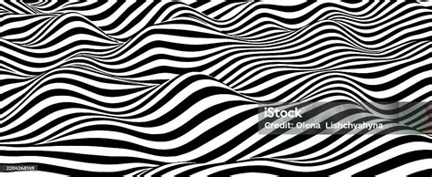 Black And White Abstract Wave Optical Illusion Twisted Vector Illustration Stock Illustration