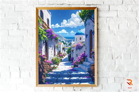 Beautiful Santorini Greece Landscape Graphic By Ricco Art · Creative