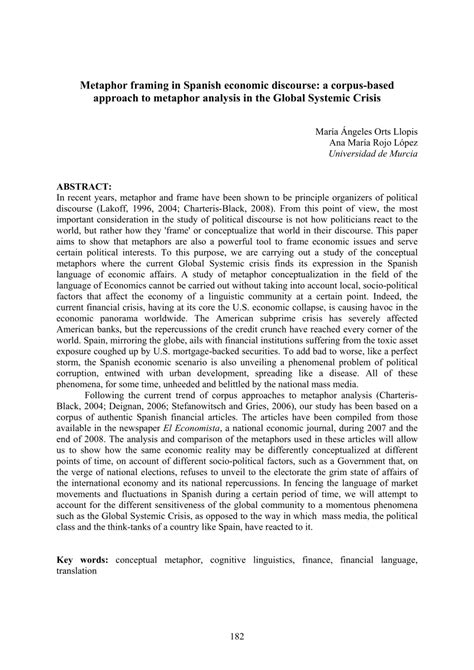 Pdf Metaphor Framing In Spanish Economic Discourse A Corpus Based Approach To Metaphor