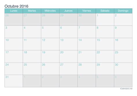 Calendario Octubre 2016 Para Imprimir