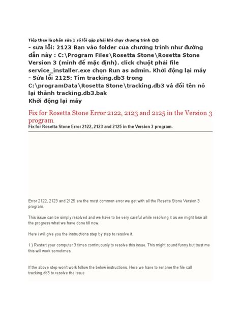 Fix For Rosetta Stone Error 2122 2123 And 2125 In The Version 3