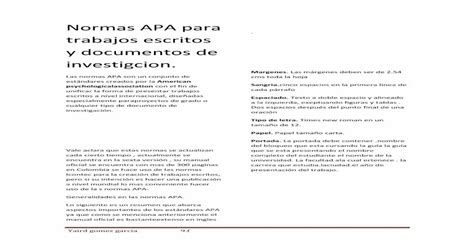Normas Apa Para Trabajos Escritos Y Docentos De Investigcion Yaird