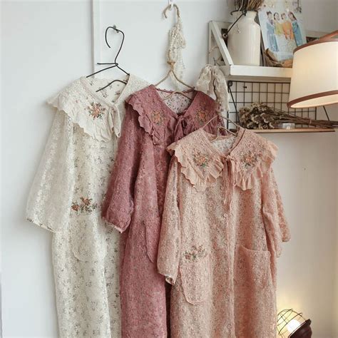 Queenfunky Cottagecore Style Cute Embroidered Collar Loose Dress