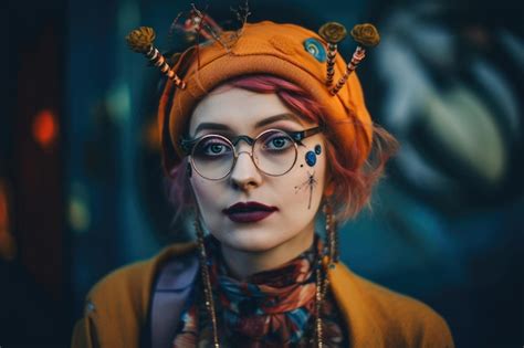 Premium Ai Image Quirky And Eccentric Portrait Of A Woman With Unique