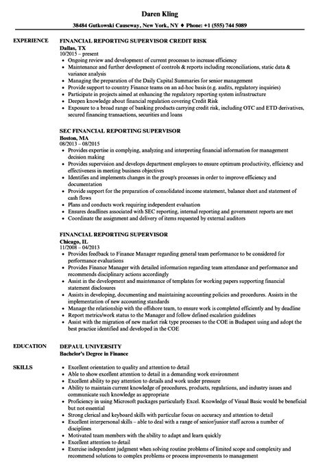 Financial Reporting Supervisor Resume Samples Velvet Jobs