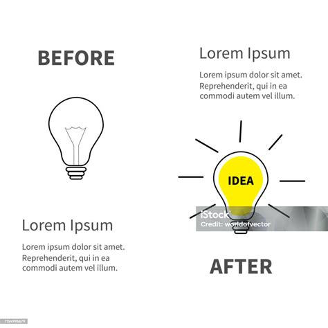 Light Bulb Line Icon Set Switch On Off Lamp Idea Text Inside Shining Effect Yellow Color