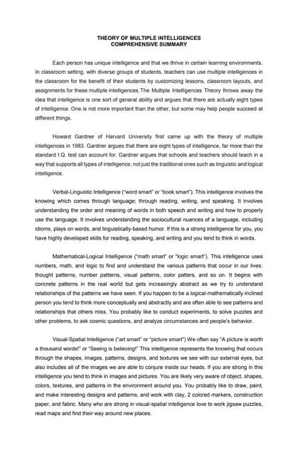 Theory Of Multiple Intelligences Docx