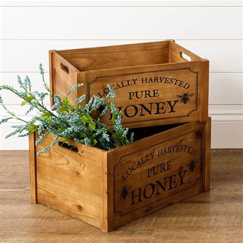 Pure Honey Wooden Nesting Crates Set Of 2 Antique Farmhouse