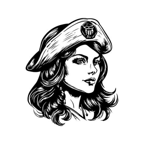 Premium Vector Female Pirate Vintage Logo Line Art Concept Black And