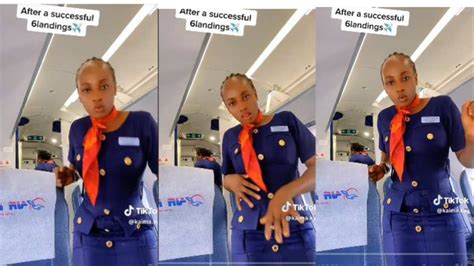 Elegant Lady Who Is Flight Attendant Dances And Shakes Waist In Plane