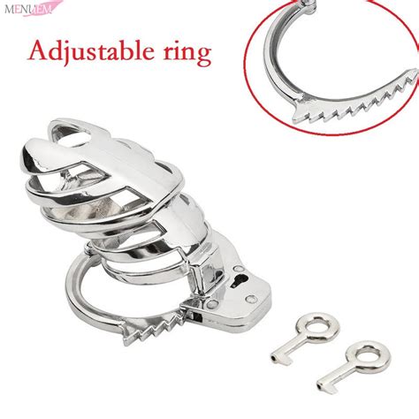 Metal Masculino Pequeno Penis Gaiola Ajustável Anel Bloqueio Bondage