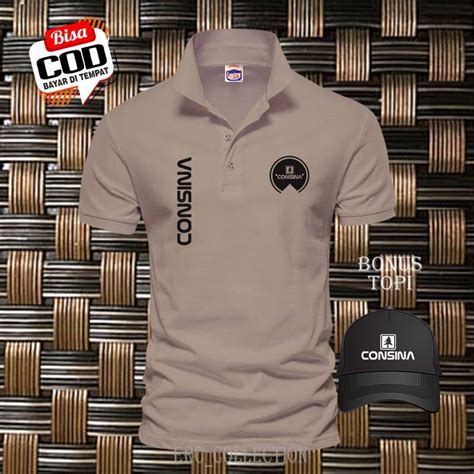 Jual Kaos Polo Consina Text Logo Kiri Kanan Hitam Bonus Topi Baju Kaos