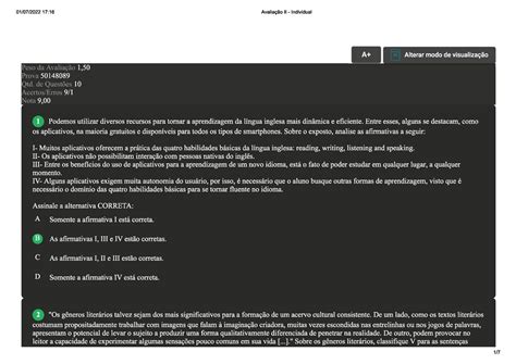 Habilidades Em L Ngua Inglesa I Lli Avalia O Ii Individual