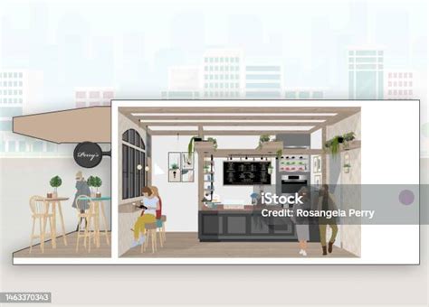 3d 개념 커피숍 카페테리아 렌더링된 고도 원근법 평면도 벡터 다채로운 그림 상점에 대한 스톡 사진 및 기타 이미지 상점 청사진 개념 Istock