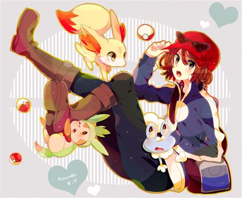 Calem Fennekin Chespin And Froakie Pokemon And 1 More Drawn By