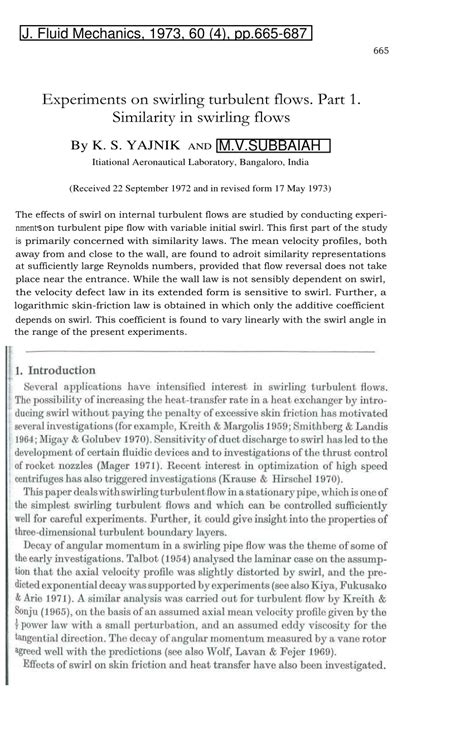 pdf experiments on swirling turbulent flows part 1 similarity in