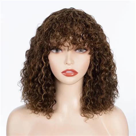 Htpeixt Jerry Curly Short Pixie Bob Cut Human Hair Wigs With Bangs Remy