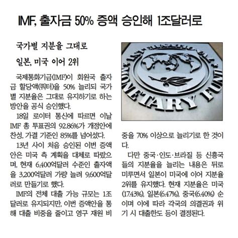 Imf 출자금 50 증액 승인해 1조달러로 한국일보 필라델피아