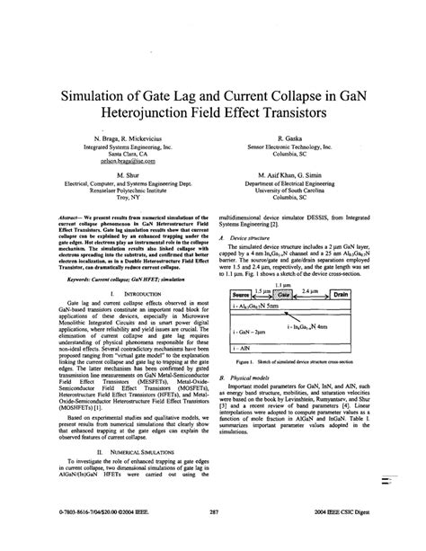Pdf Simulation Of Gate Lag And Current Collapse In Gan Heterojunction Field Effect Transistors