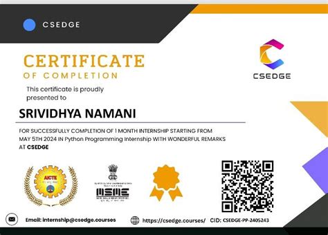 Srividhya Namani On Linkedin Python Csedge Certification